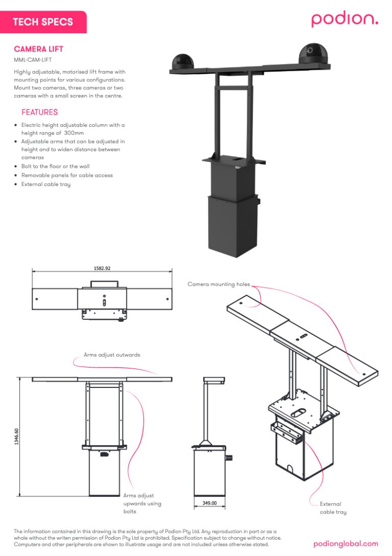 Motorised Camera Lift | Height Adjustable | Podion Global